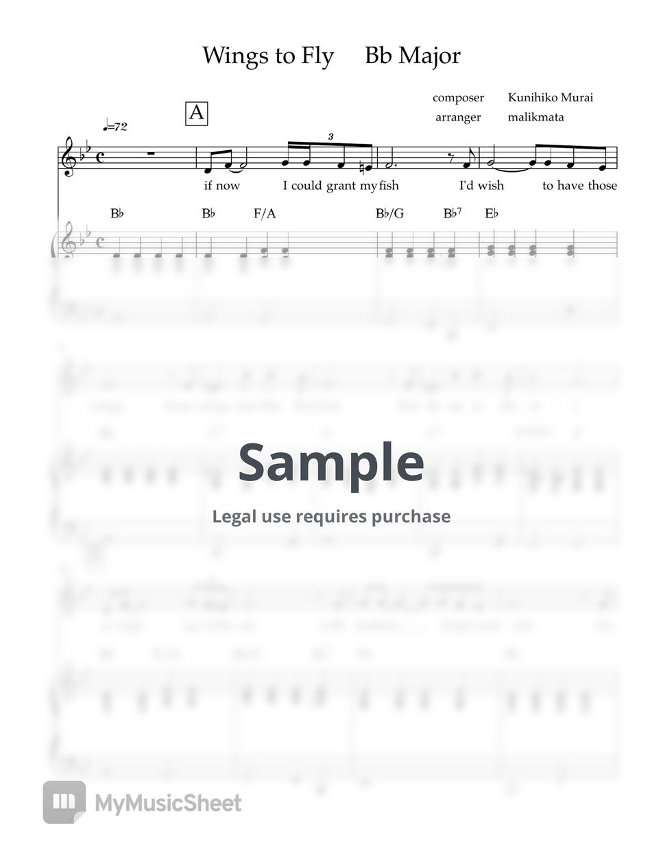 Kunihiko Murai - WIngs to Fly (key in Bb) Partition musicale by Malikmata