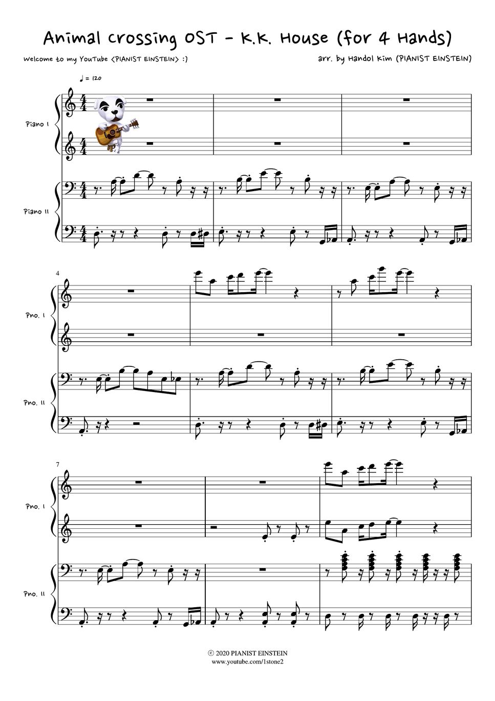 Animal Crossing OST - K.K. House "Nabi Bobet Tau" (4 hands ver.) Sheets ...