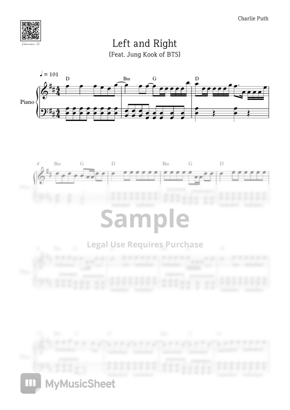 Charlie Puth - Left And Right (feat. Jung Kook of BTS) Sheet Music by ...