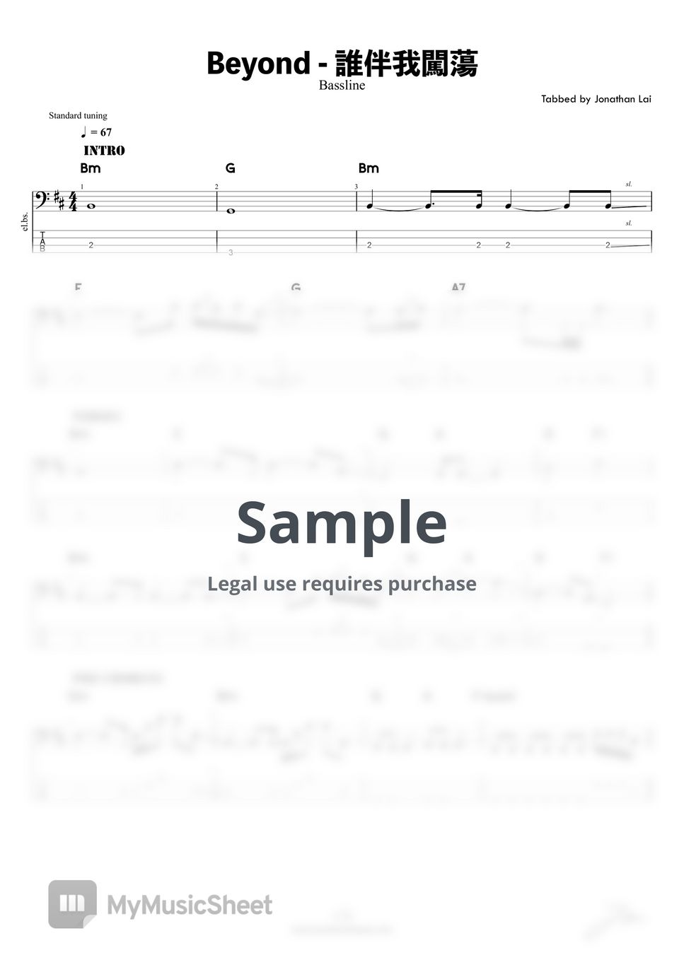 Beyond - 誰伴我闖蕩 (Bass Guitar Score) Sheets by Jonathan Lai