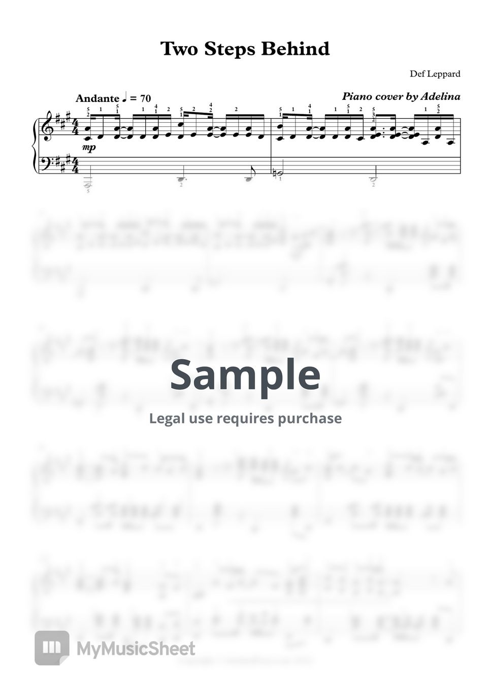 Def Leppard - Two Steps Behind 악보 by Adelina Piano