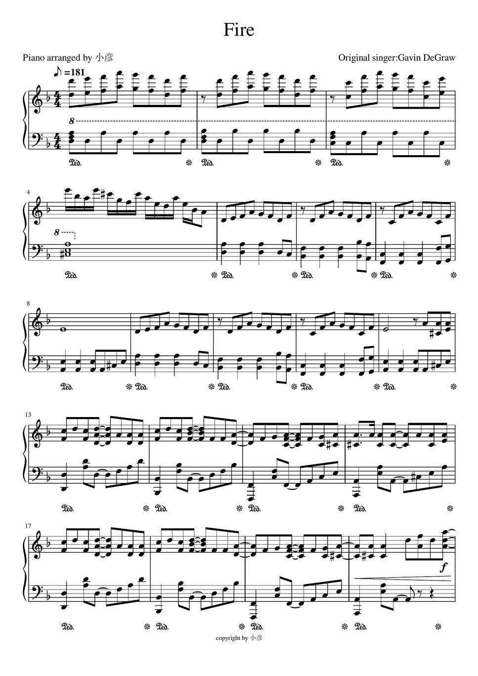 Gavin DeGraw - 《Fire》 악보 by 小彦