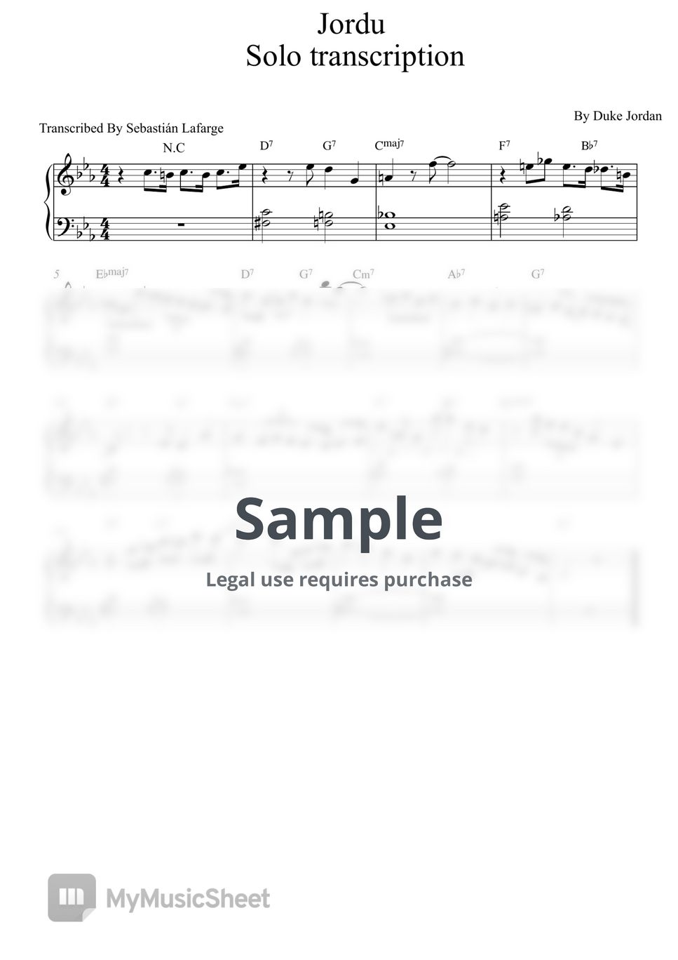 Duke Jordan - Jordu (Duke Jordan Solo Transcription) Sheet Music by ...