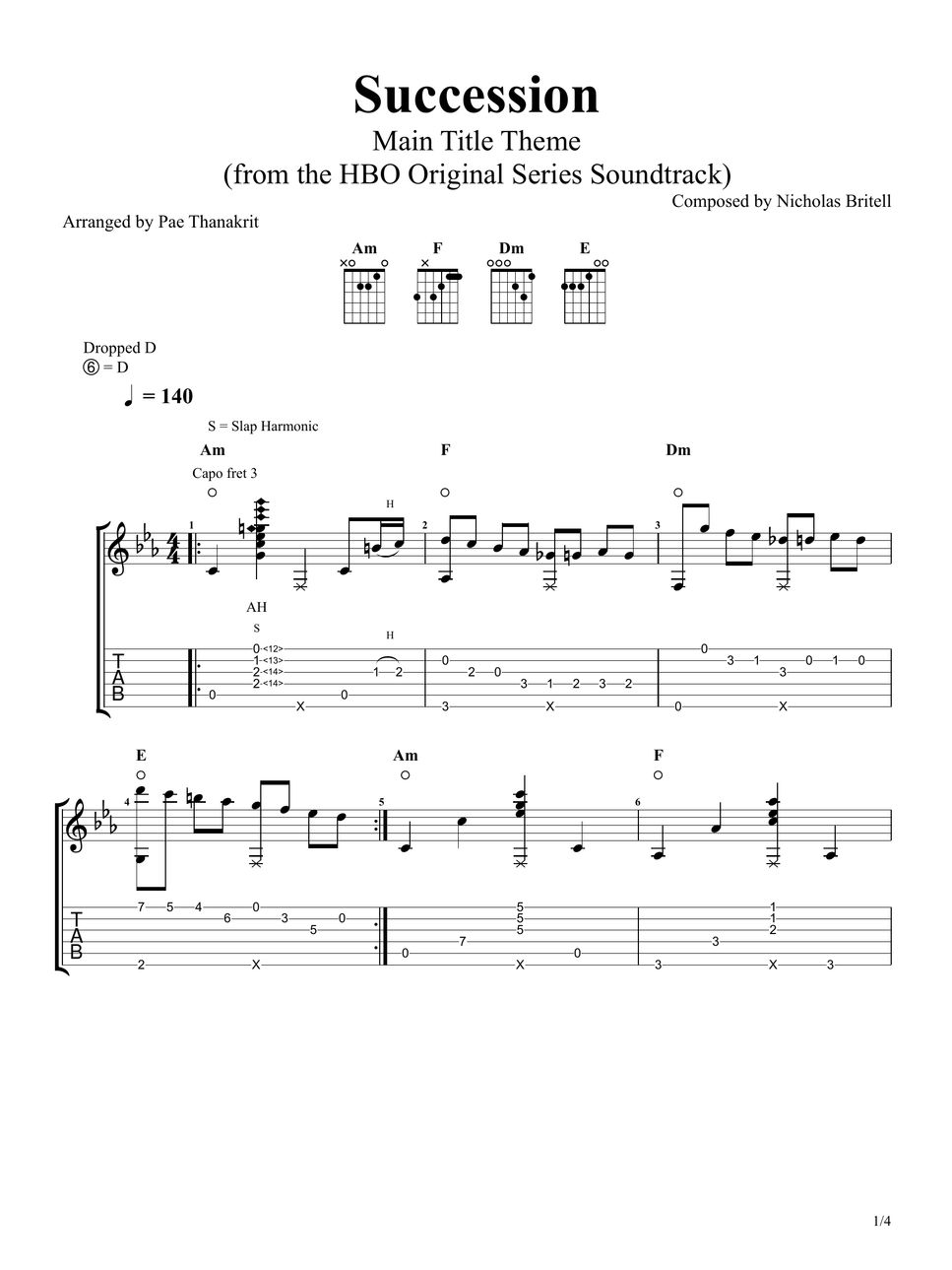 Nicholas Britell - Succession Main Title Theme Sheets by Pae Thanakrit