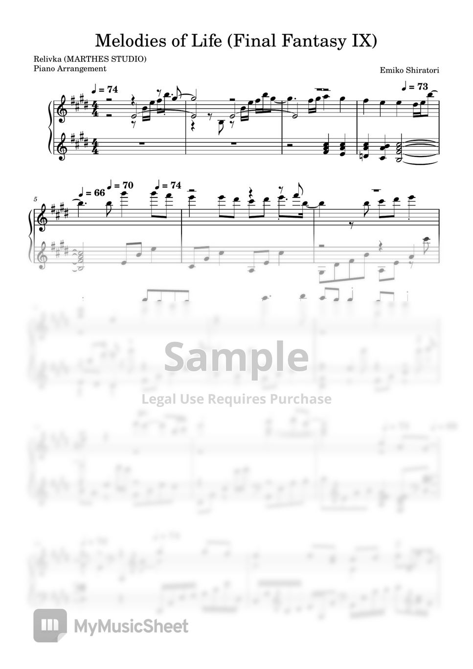 Emiko Shiratori / Nobuo Uematsu - Melodies of Life (Final Fantasy IX) Sheet Music by Relivka ...