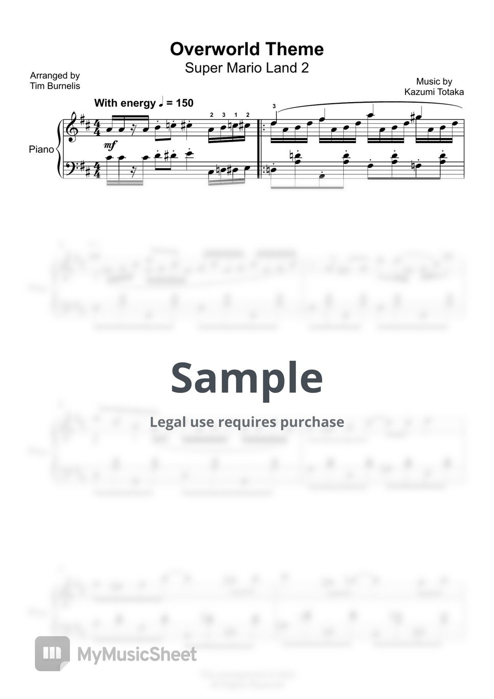 Super Mario Land 2 - Overworld Theme Sheet Music by Tim Burnelis