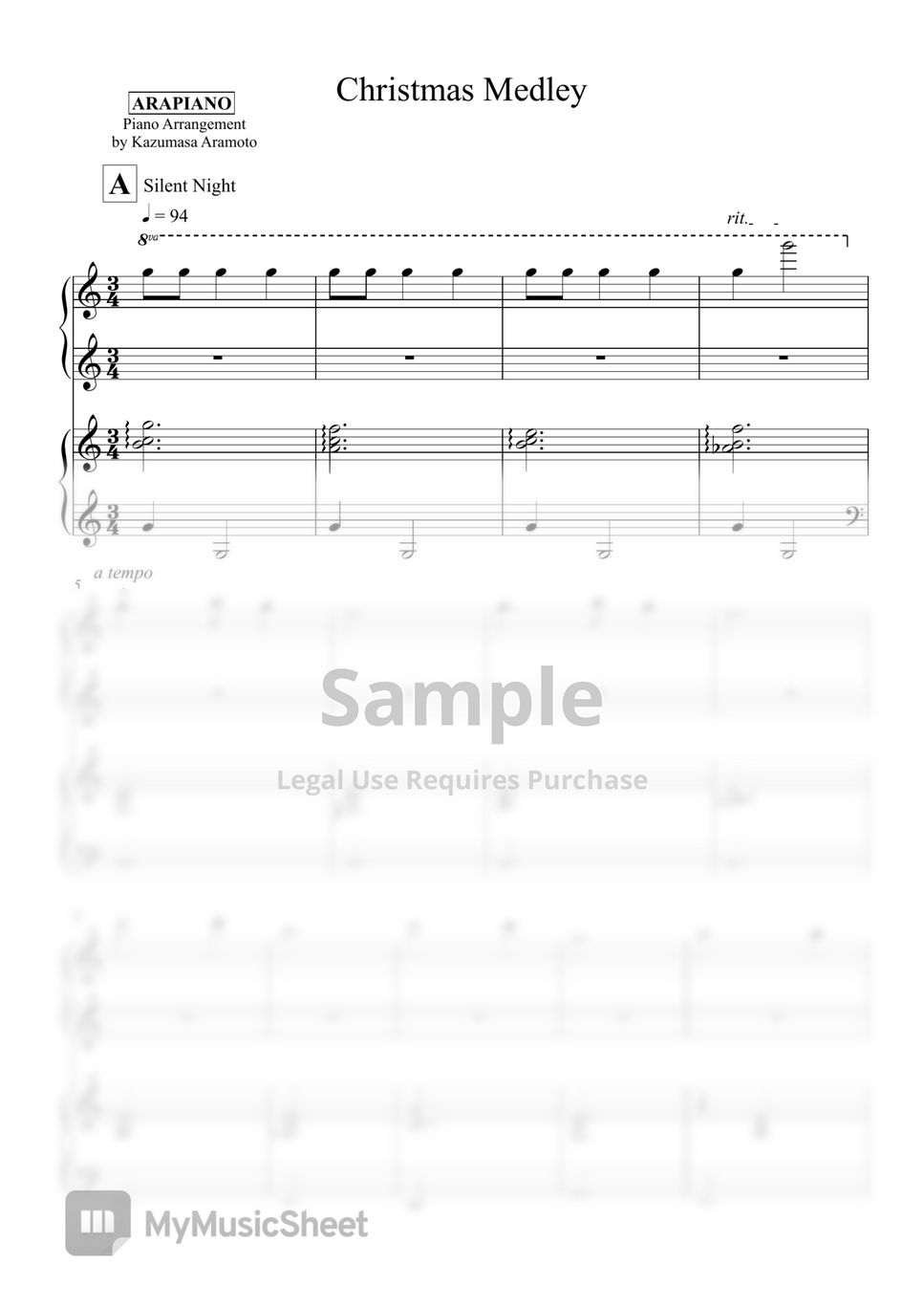 Christmas Medley (Four Hands) Sheet Music by ARAPIANO