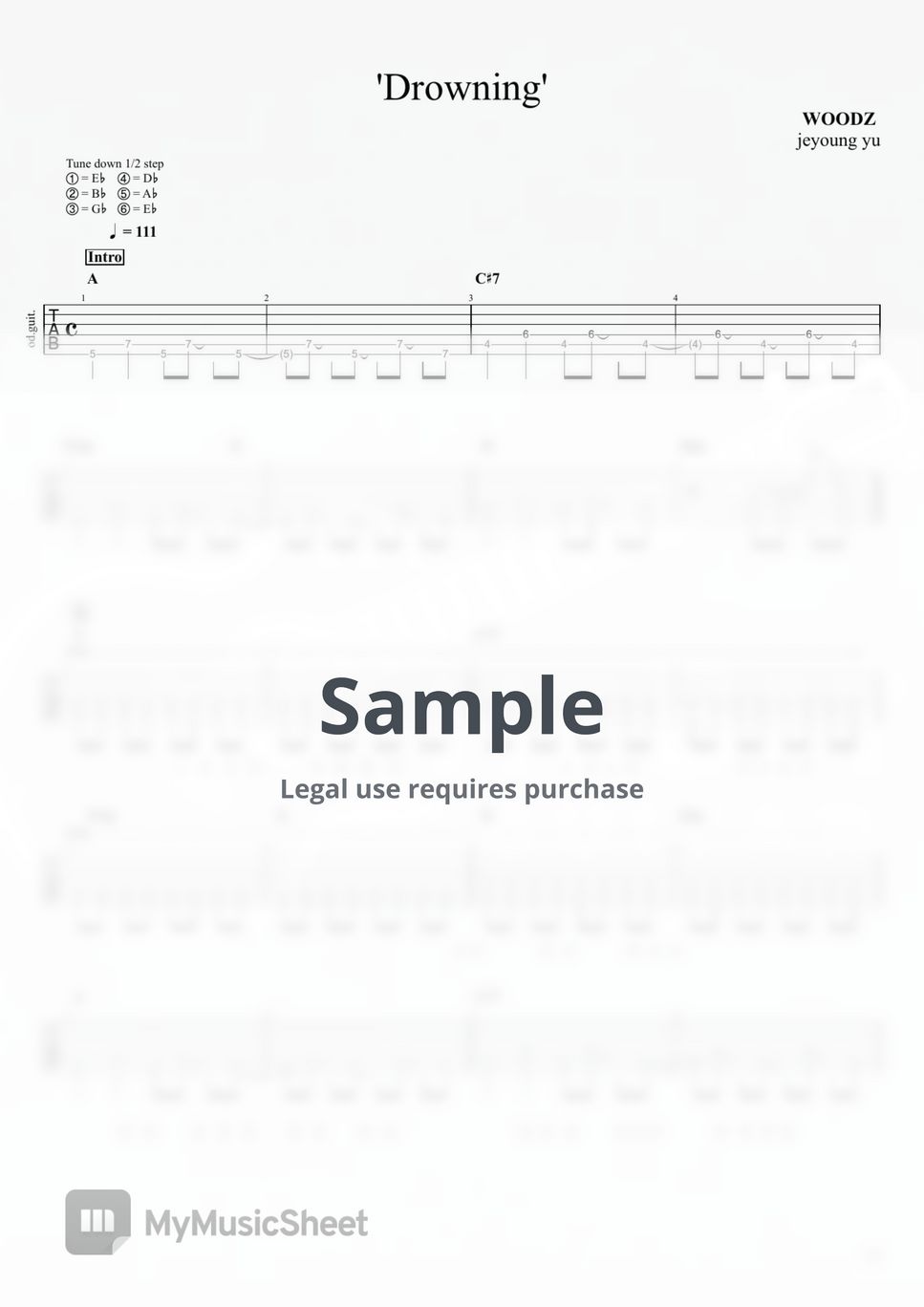WOODZ - 『Drowning』 (guitar cover) Sheet Music by jeyoung yu