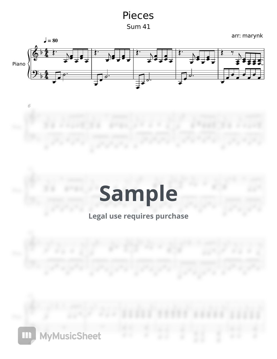 Sum 41 - Pieces Sheet Music by marynk