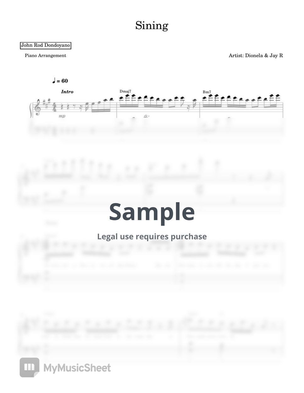Dionela ft. Jay R - Sining (PIANO SHEET) Sheet Music by John Rod Dondoyano