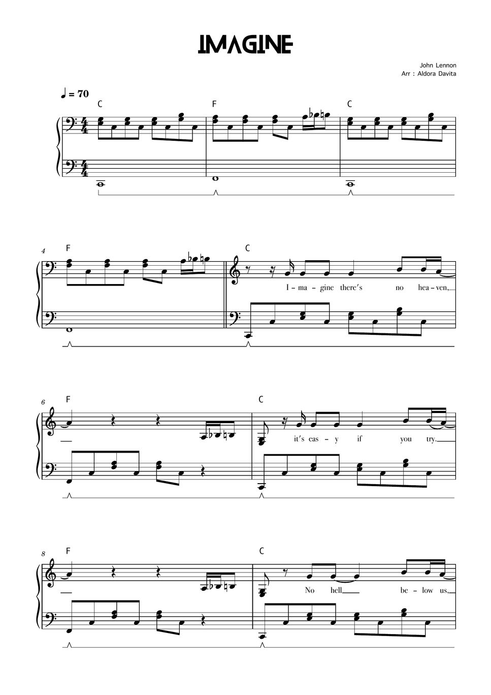 John Lennon - Imagine Sheet by Aldora Davita