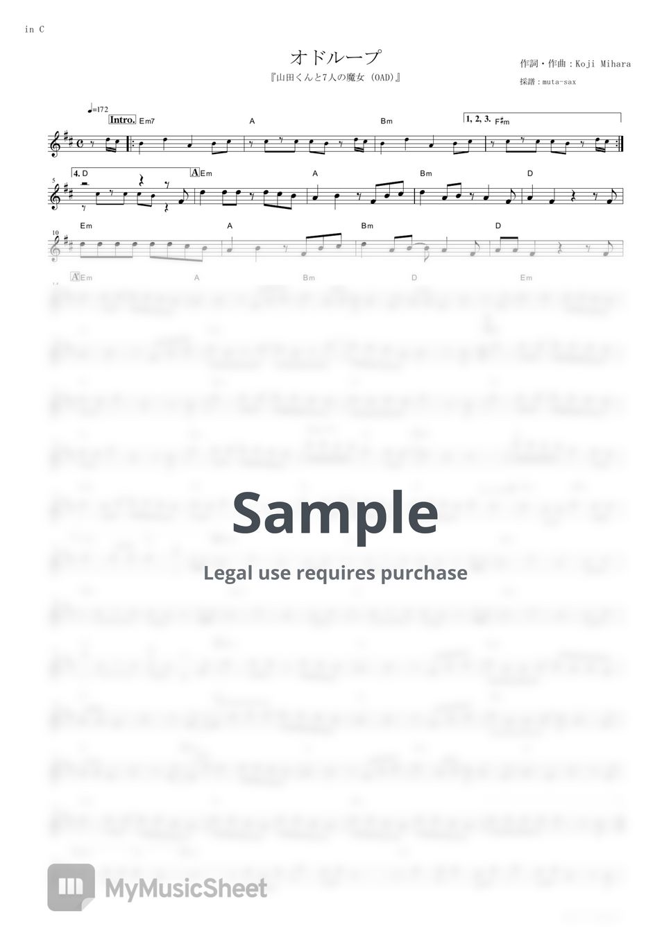 Frederic - Oddloop (Yamada-kun and the Seven Witches OVA / in C) Sheets by muta-sax