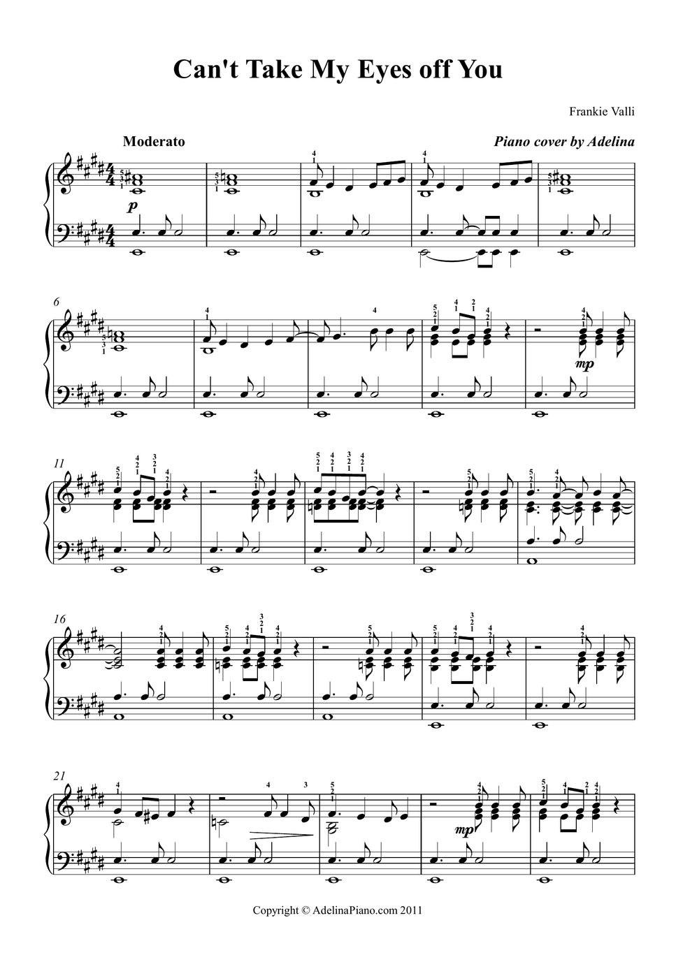 Frankie Valli - Can't Take My Eyes Off You 악보 by Adelina Piano