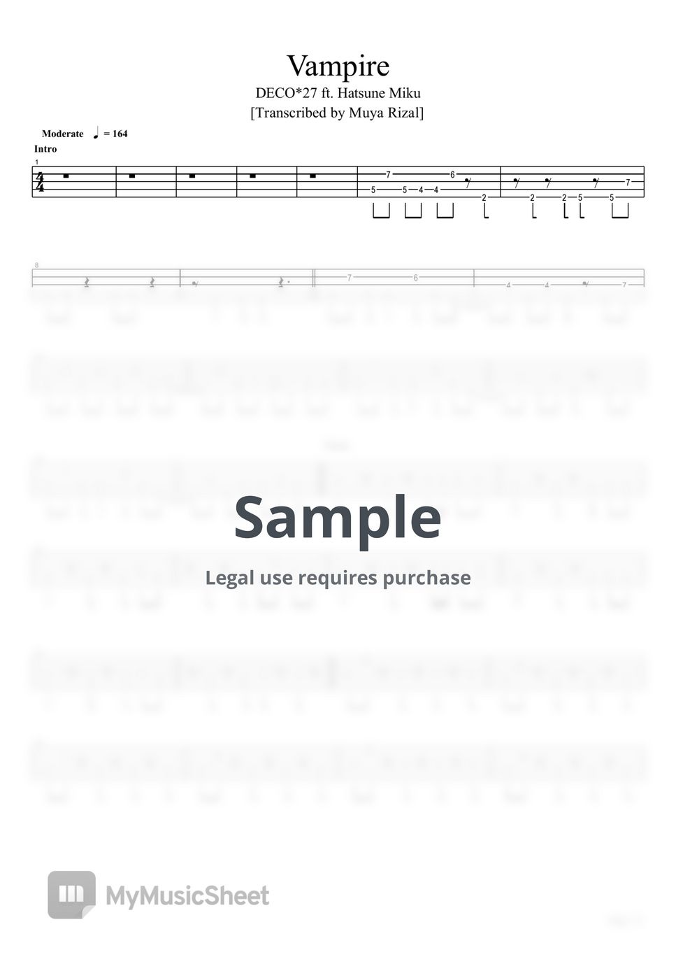 DECO*27 - Vampire (Bass TAB) Sheets by Muya