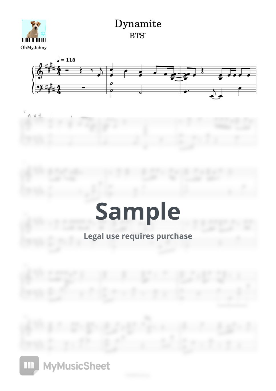 BTS 방탄소년단 - Dynamite (Piano) 악보 by OhMyJohny