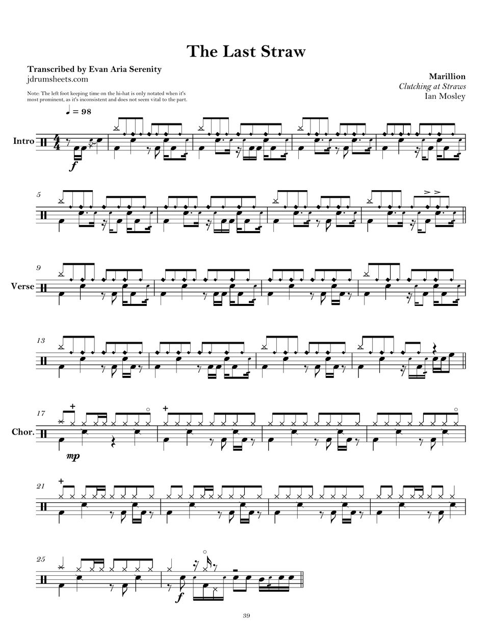 Marillion - The Last Straw Hoja by Jaslow Drum Sheets