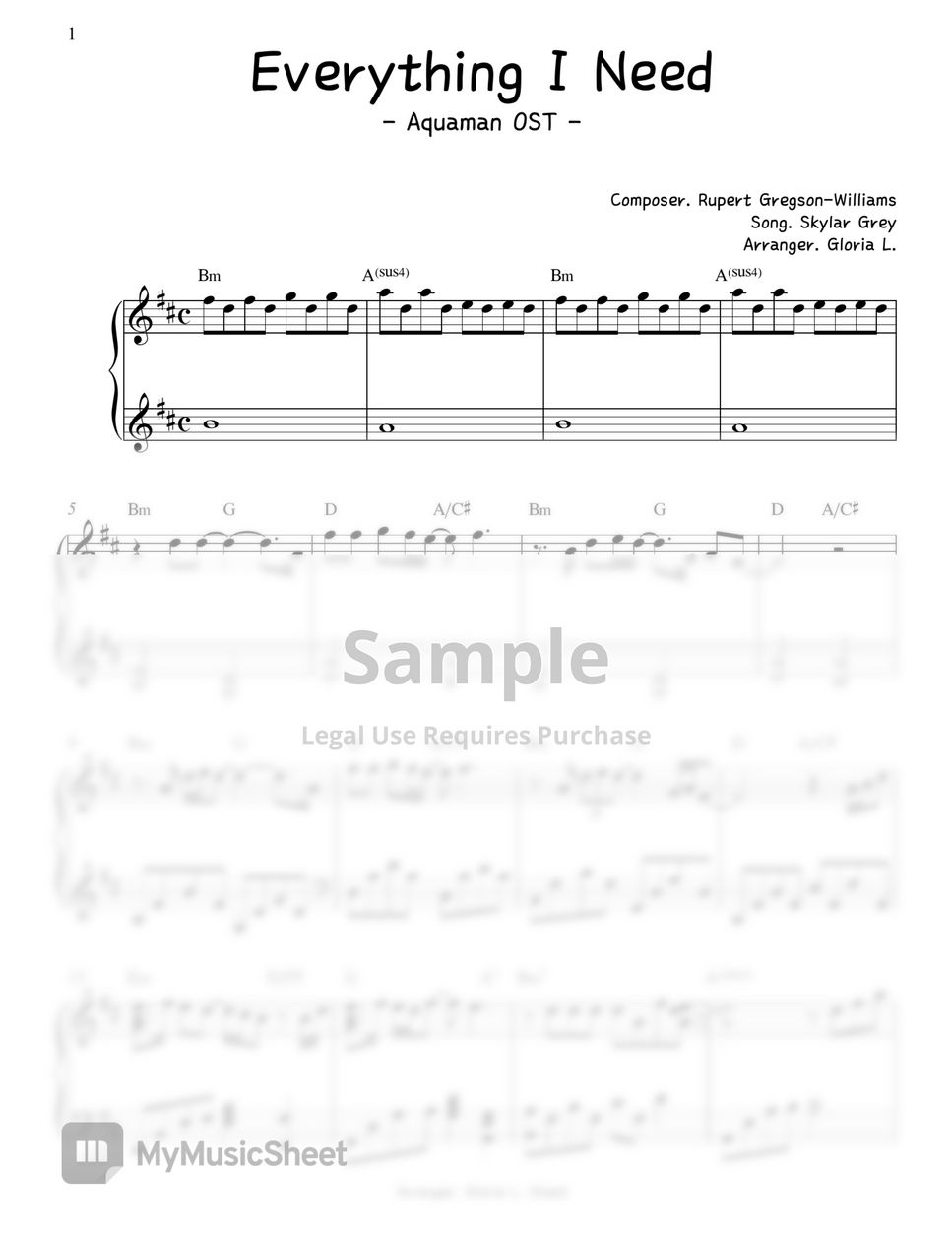 Skylar Grey - Everything I Need (Aquaman OST) Piano Sheet by. Gloria L ...