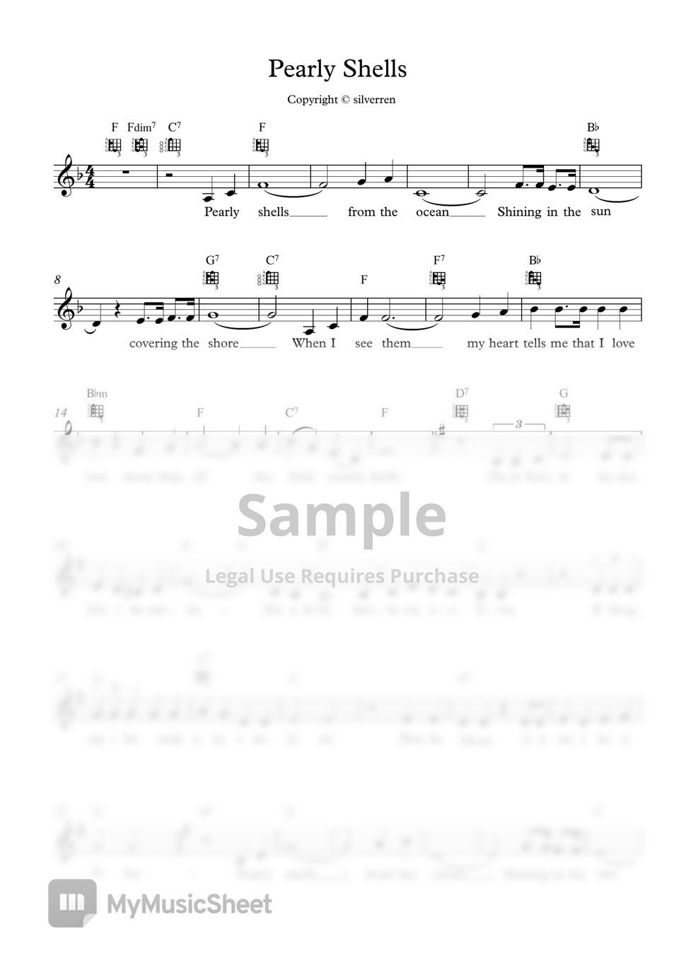 Pearly shells (PuPu A O'ewa) 우쿨렐레Ukulele (우쿨렐레) 楽譜 by 실버렌
