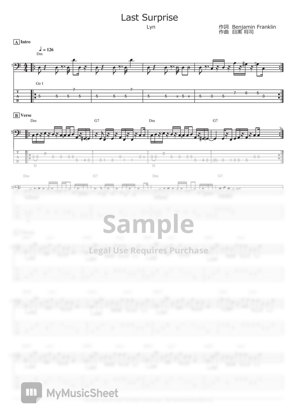 lyn - Last Surprise (Persona5) Tab + 단선 악보 by T's bass score