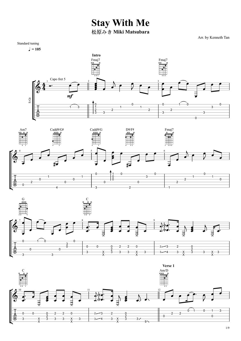 Miki Matsubara | Fingerstyle Guitar - Stay With Me Spartito by Kenneth ...