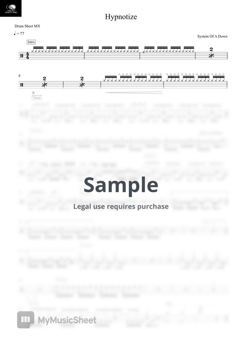 System Of A Down - Hypnotize Sheets by Drum Sheet MX