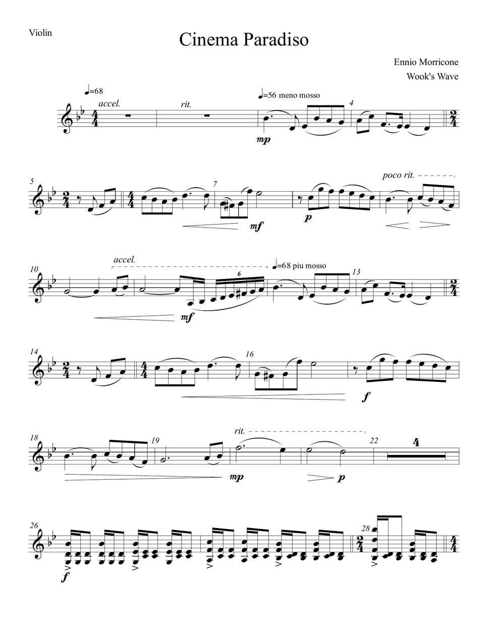 Ennio Morricone - Cinema Paradiso(Violin Sheet & Inst.Track) Notenblatt ...