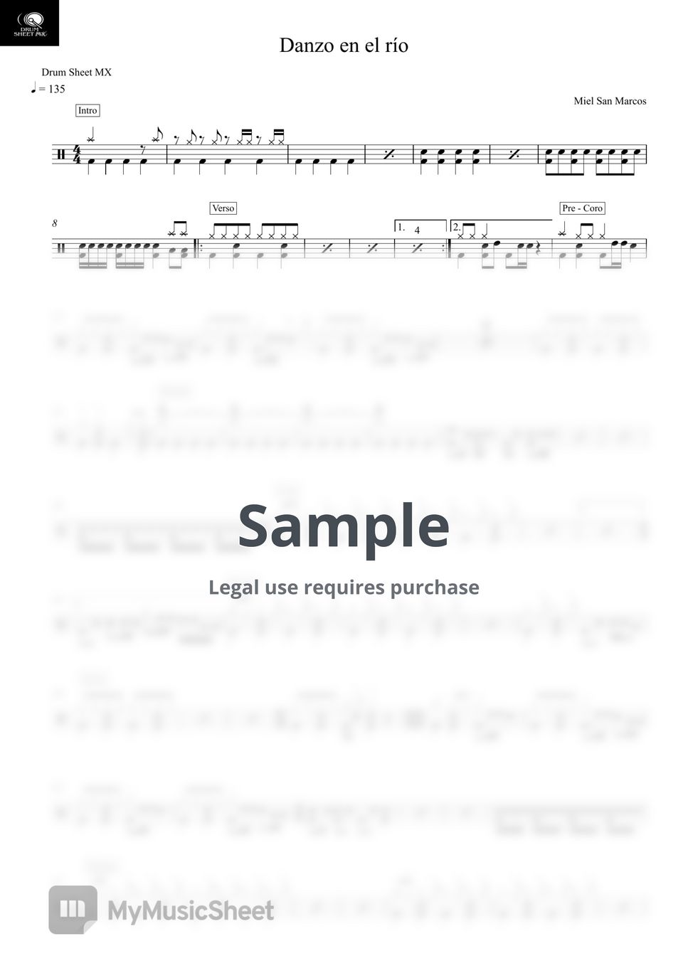 Miel San Marcos - Danzo en el río Sheet Music by Drum Sheet MX