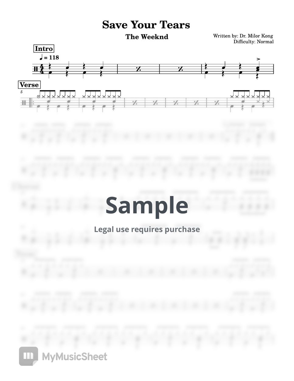 The Weeknd - Save Your Tears (Drum Cover) Sheets by Dr. Milor Kong