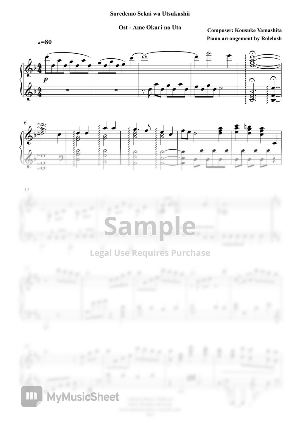 Kousuke Yamashita - Soredemo Sekai wa Utsukushii 16 OST - Ame Okuri no ...