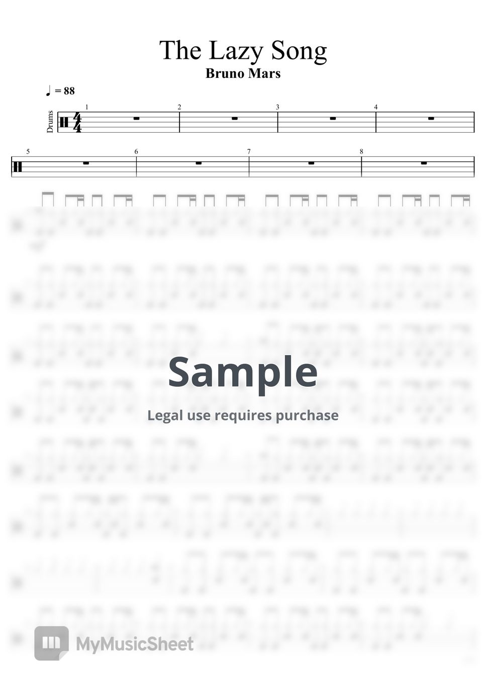 Bruno Mars - The Lazy Song Sheets by guzli_drum