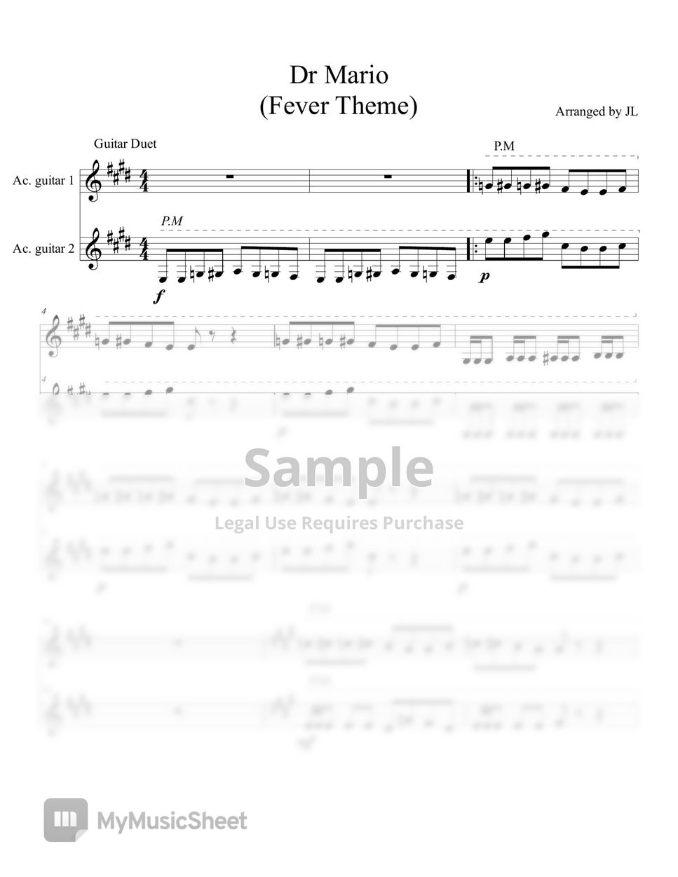 Dr.Mario (1990) - Fever Theme (Guitar Duet) Sheets by JL Acoustic
