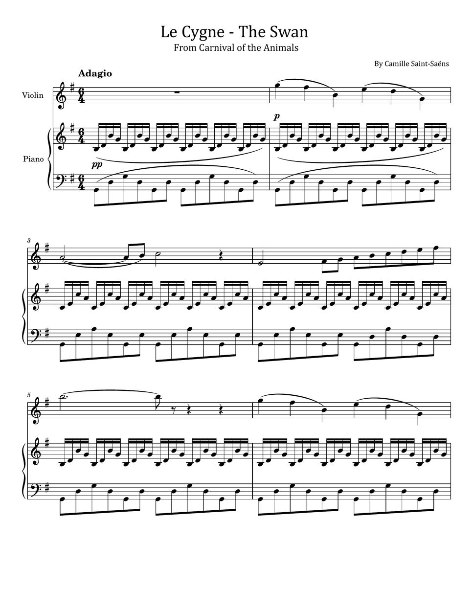 Camille Saint-Saëns - The Swan (Le Cygne) (For Violin & Piano - C. Saint-Saëns) 악보 by poon