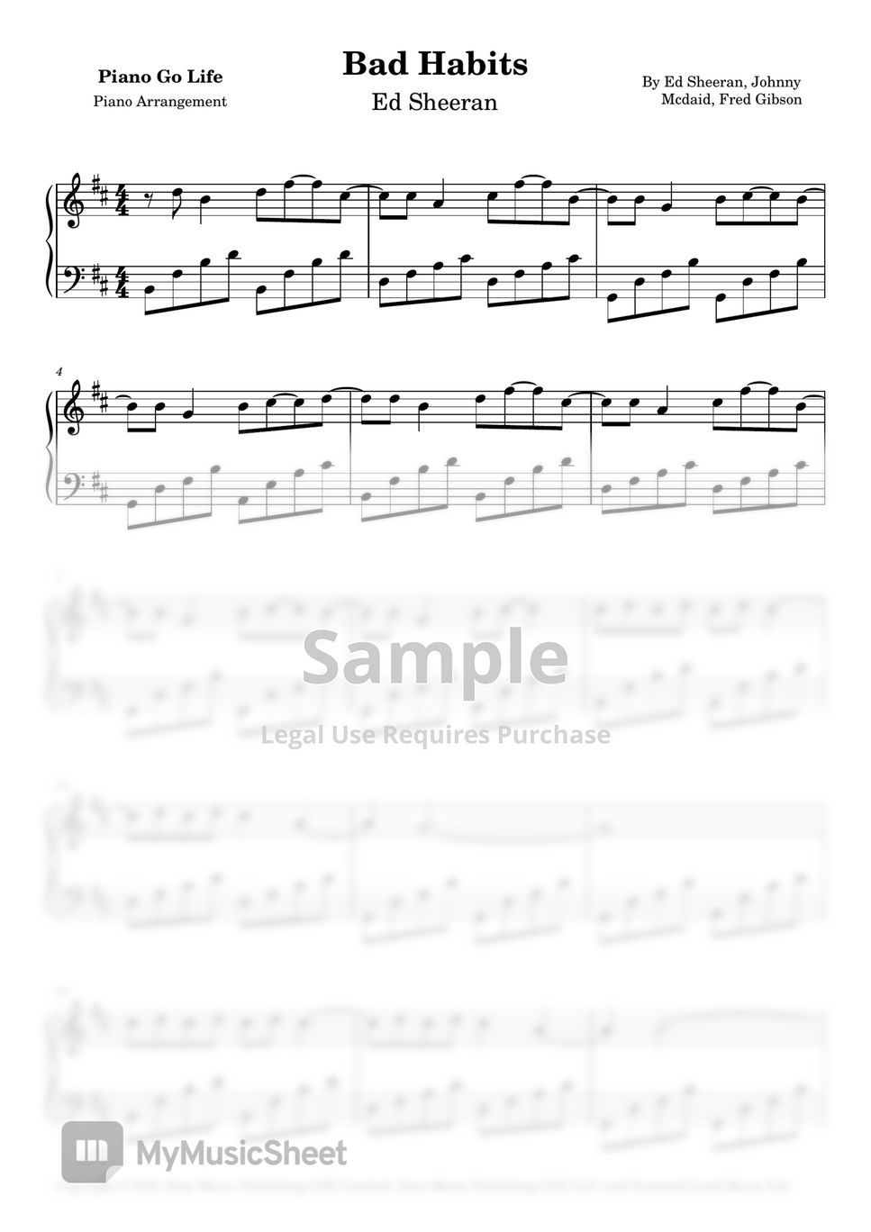 Ed Sheeran - Bad Habits Sheet Music by Piano Go Life