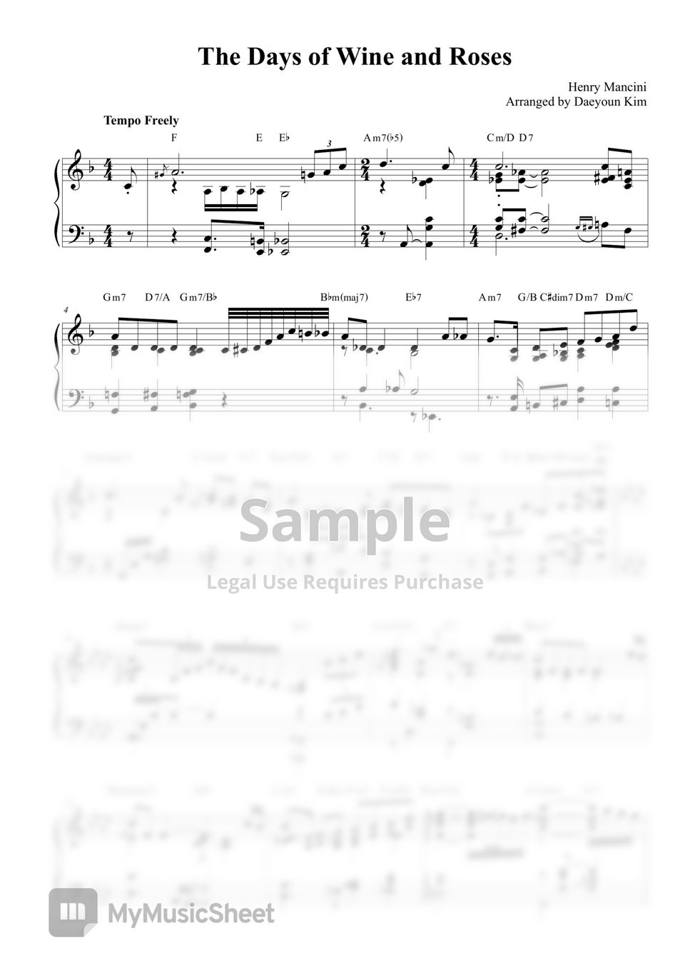 Henry Mancini - The Days of Wine and Roses Sheet Music by Daeyoun Kim