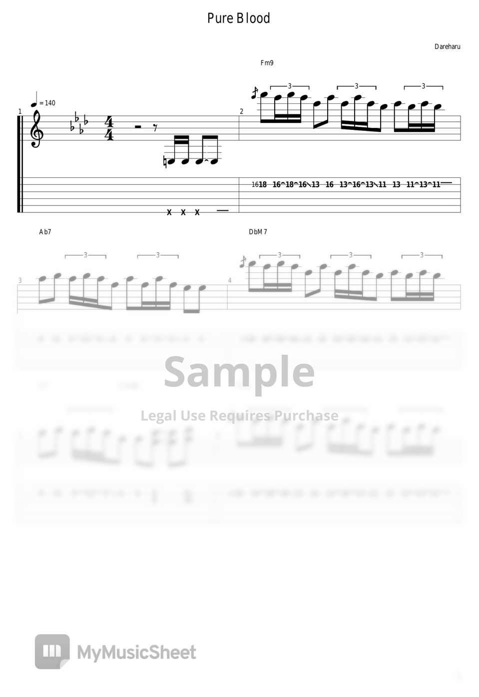 Dareharu - Pure Blood TAB+1 Staff by guitar cover with tab