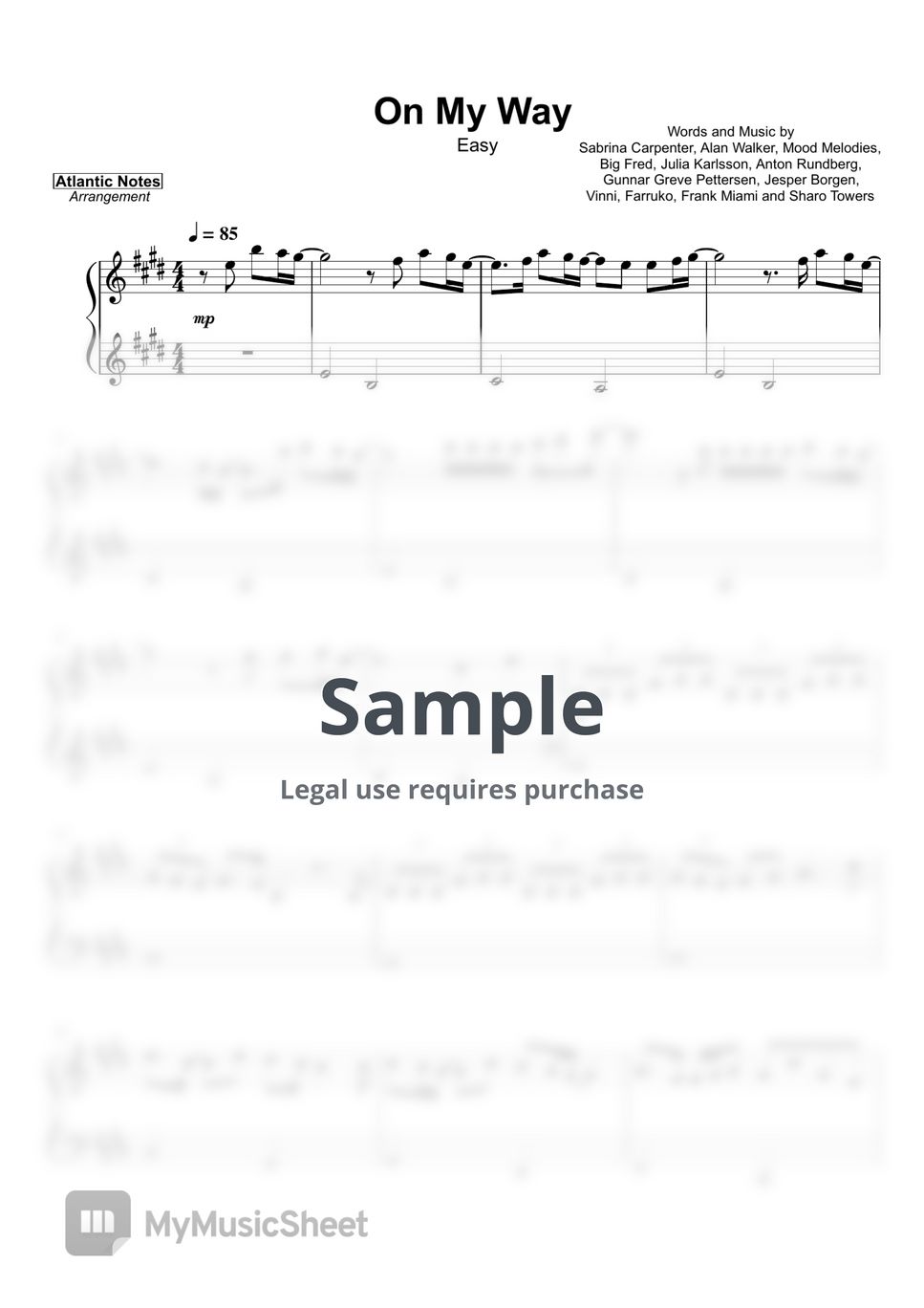 Alan Walker, Sabrina Carpenter & Farruko - On My Way 악보 by Atlantic Notes