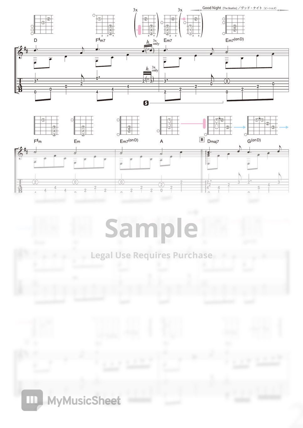 The Beatles - Good Night (Solo Guitar) Tab + 1staff by Daisuke Minamizawa