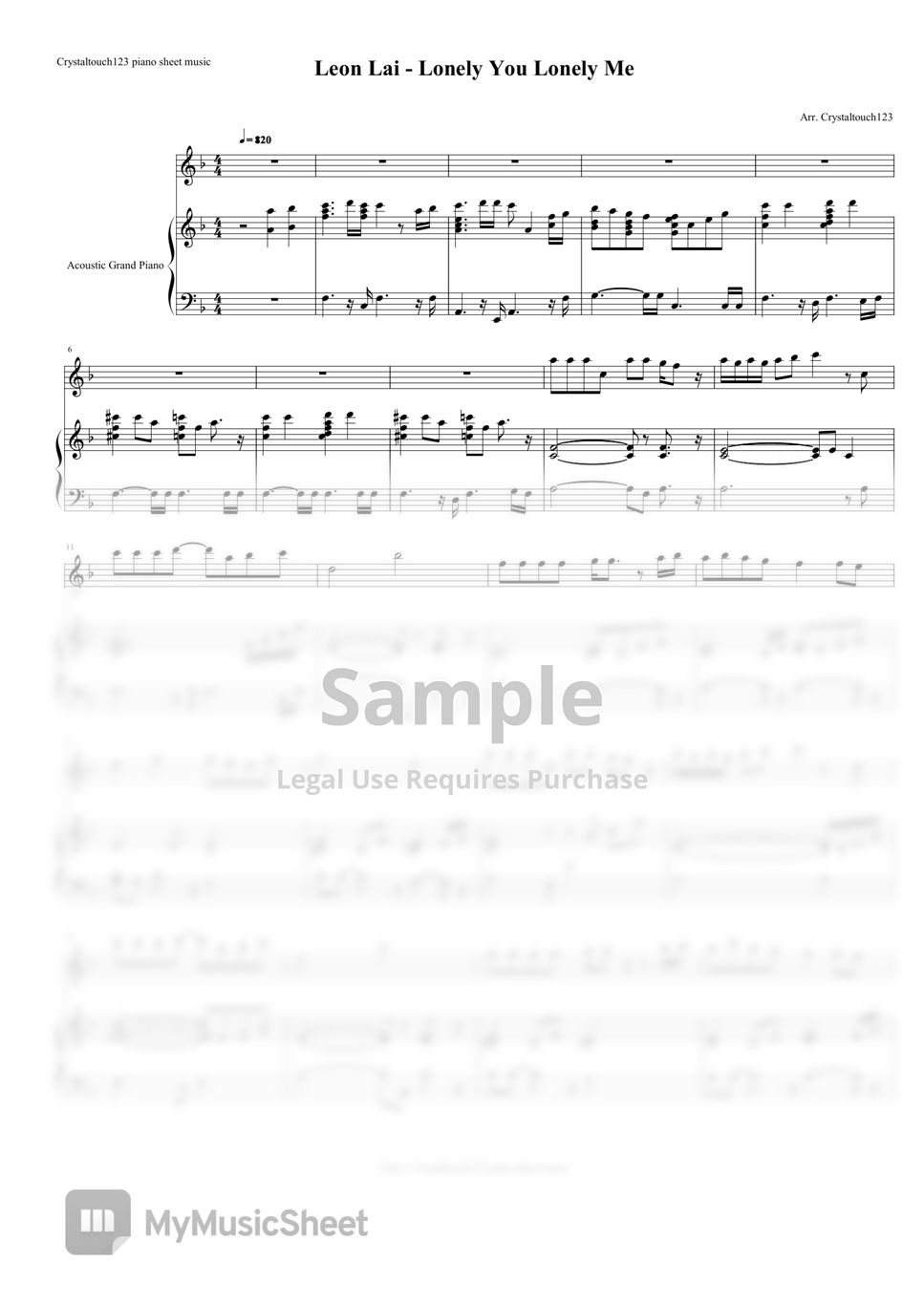 黎明 Leon Lai 黎明 Leon Lai 孤單的人孤單的我 Lonely Me Piano Sheets By Crystaltouch123
