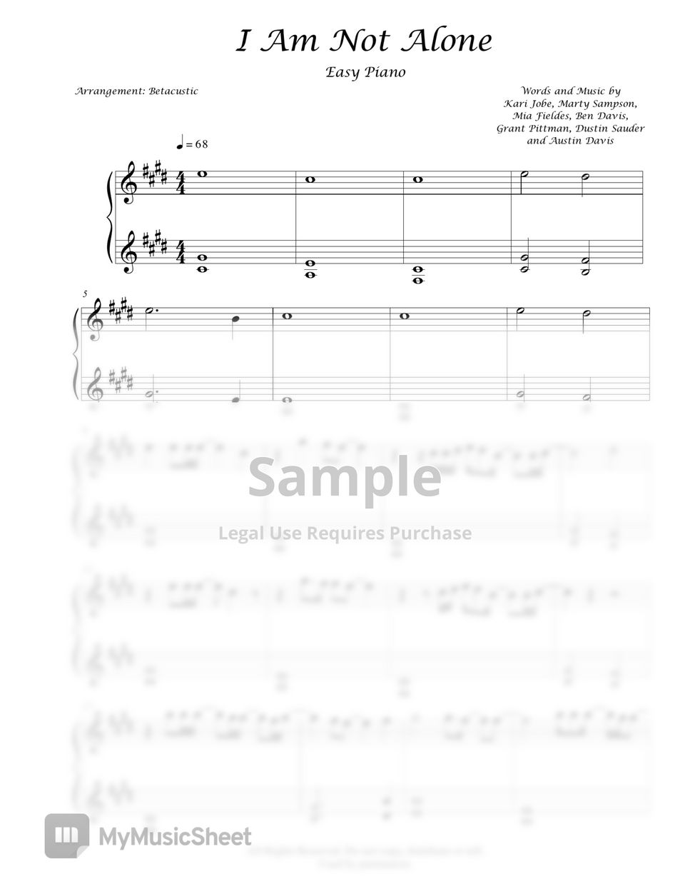 Kari Jobe - I Am Not Alone (Easy Piano) Ноты by Betacustic