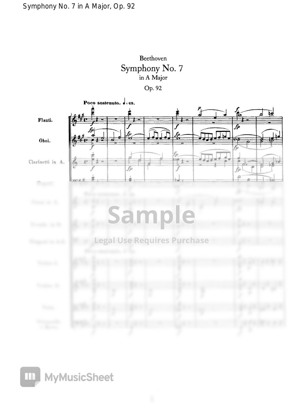 L. V. Beethoven - Symphony No. 7 in A major Sheets by Original Score