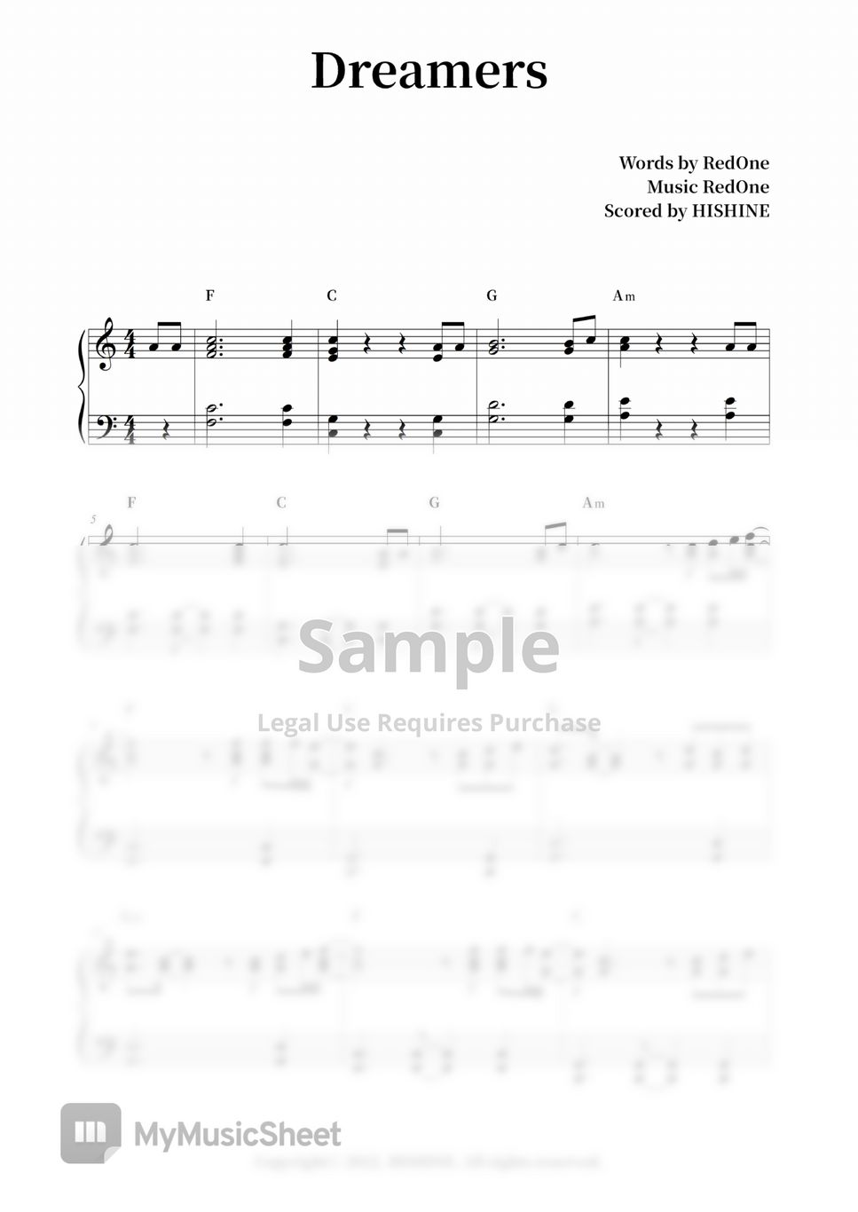 JungKook - Dreamers (with Simple ver.) 악보 by HISHINE