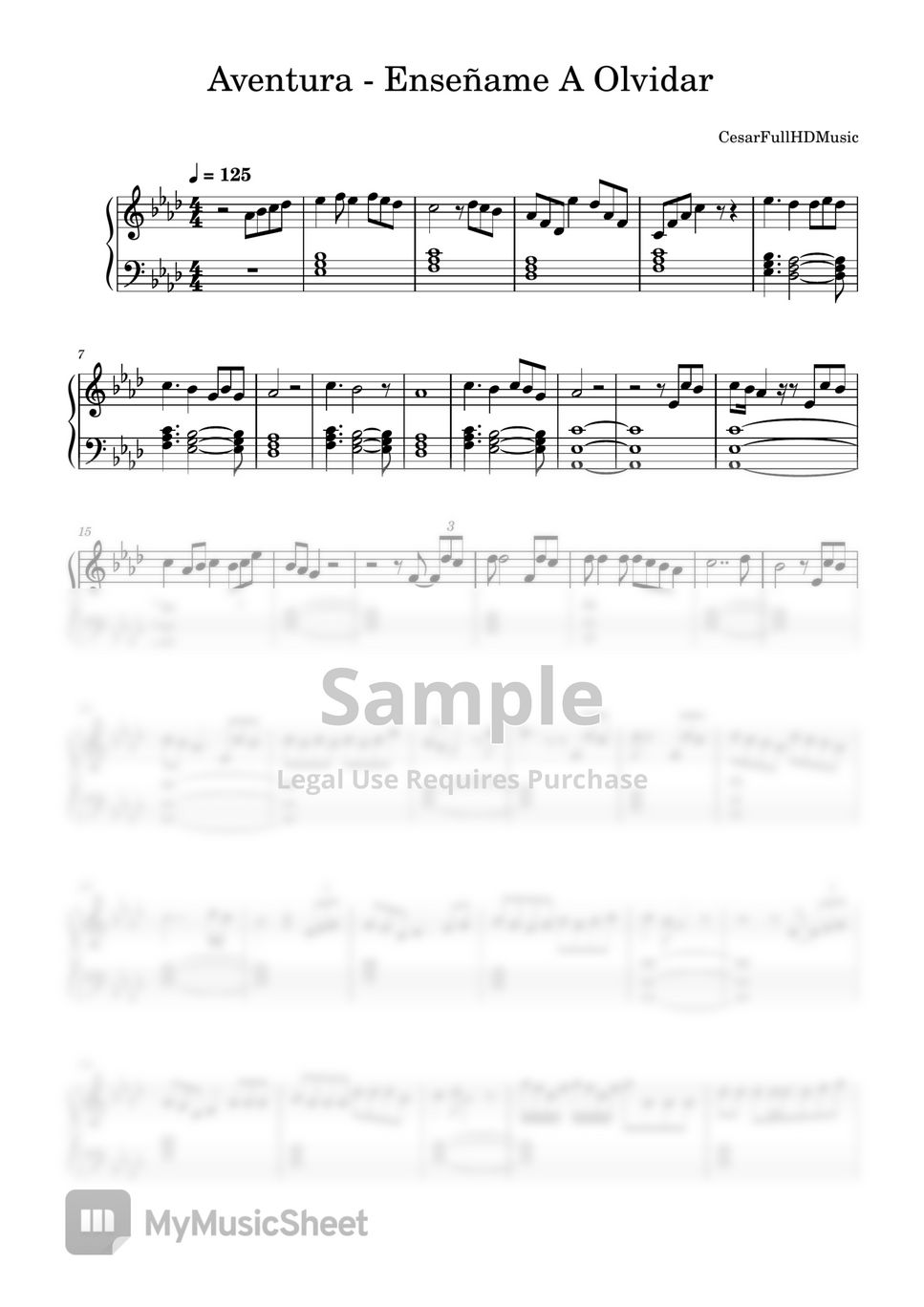 Aventura - Enseñame A Olvidar Sheets