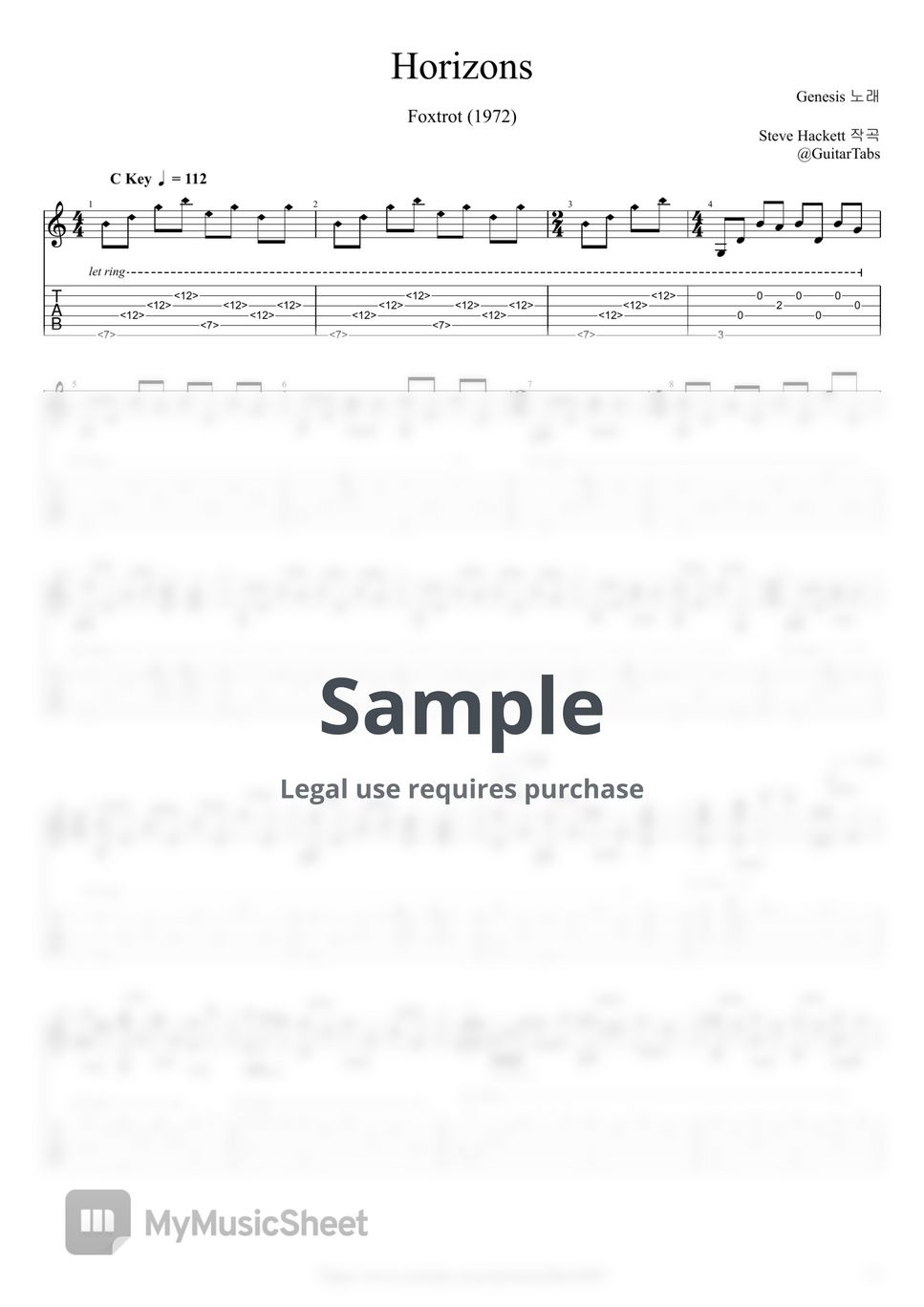 Genesis - Horizons (C Key / Easy TAB) शीट by 624 TABs