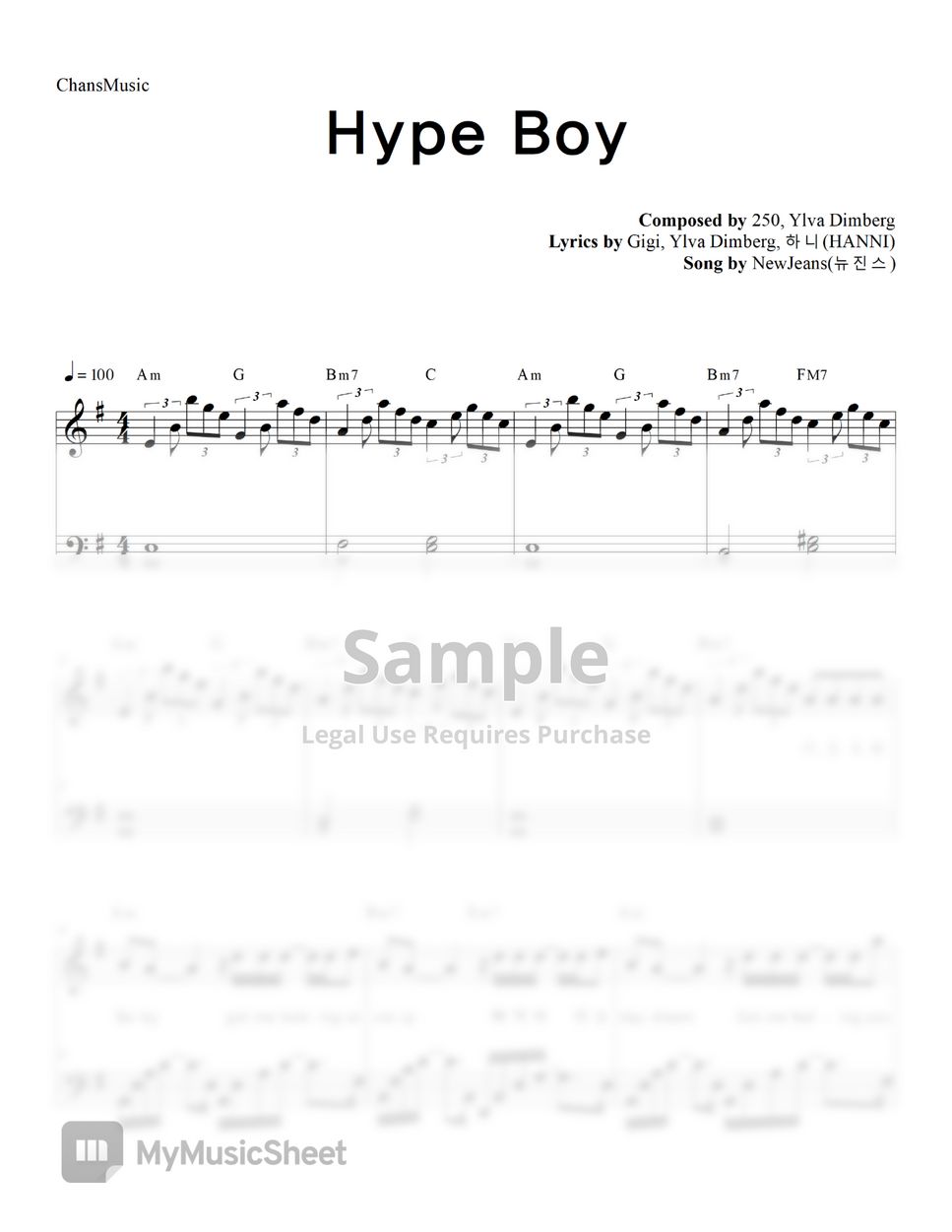 NewJeans - Hype Boy (Easy Version) 악보 by ChansMusic