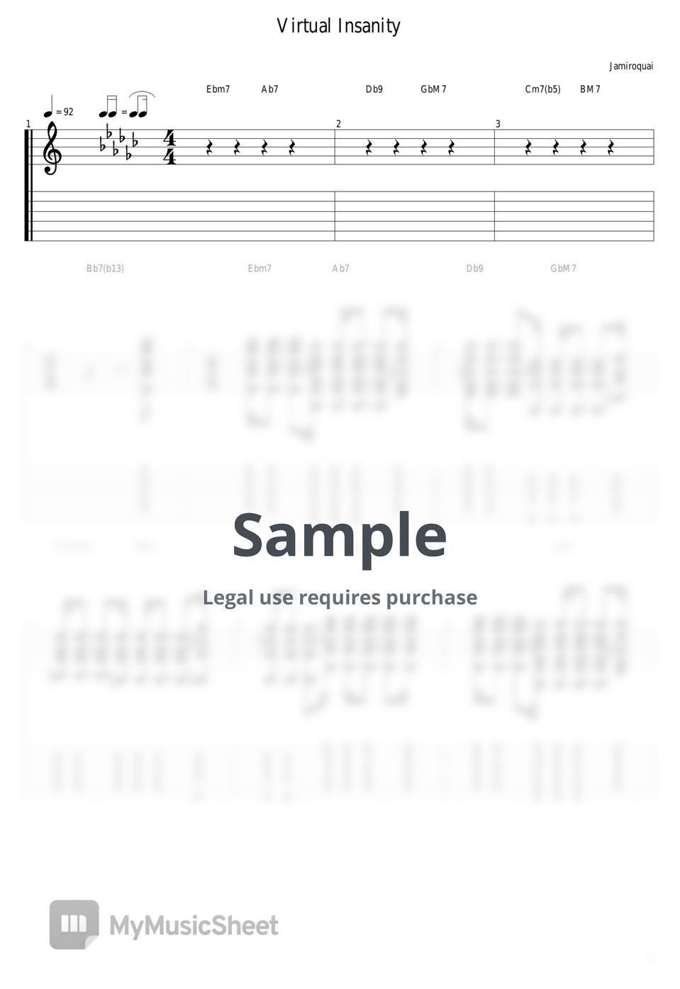 Jamiroquai - Virtual Insanity Tab + 1staff by guitar cover with tab