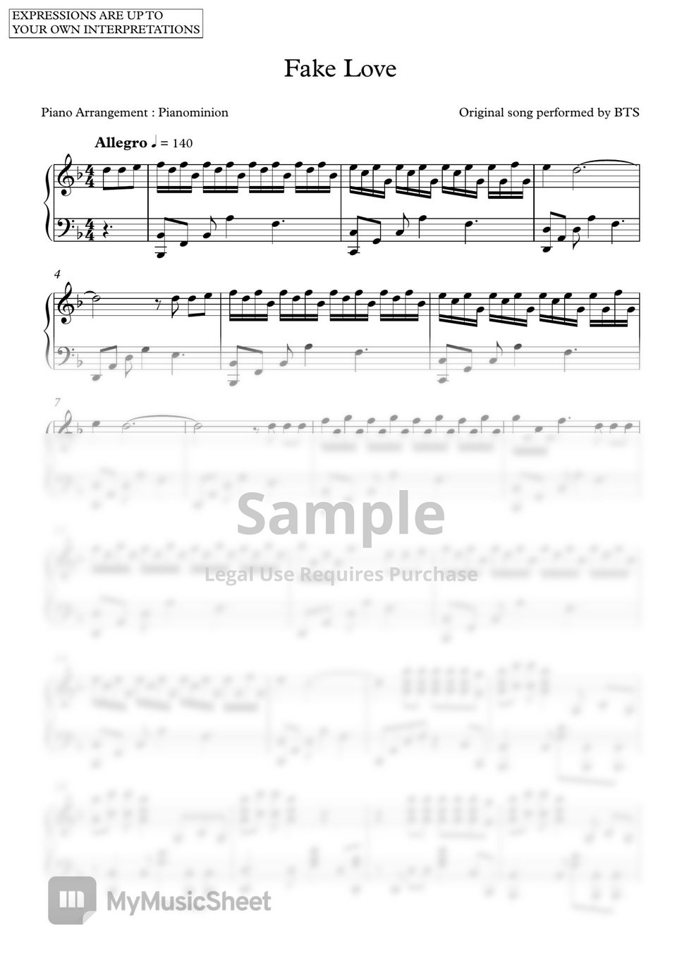 BTS - FAKE LOVE Sheets by Pianominion