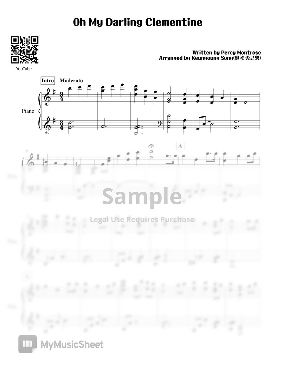 Percy Montrose - Oh My Darling Clementine(클레멘타인) 악보 by Keunyoung Song