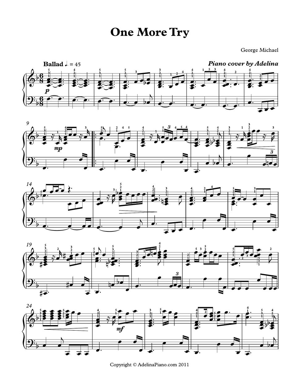 George Michael - One More Try Sheet by Adelina Piano
