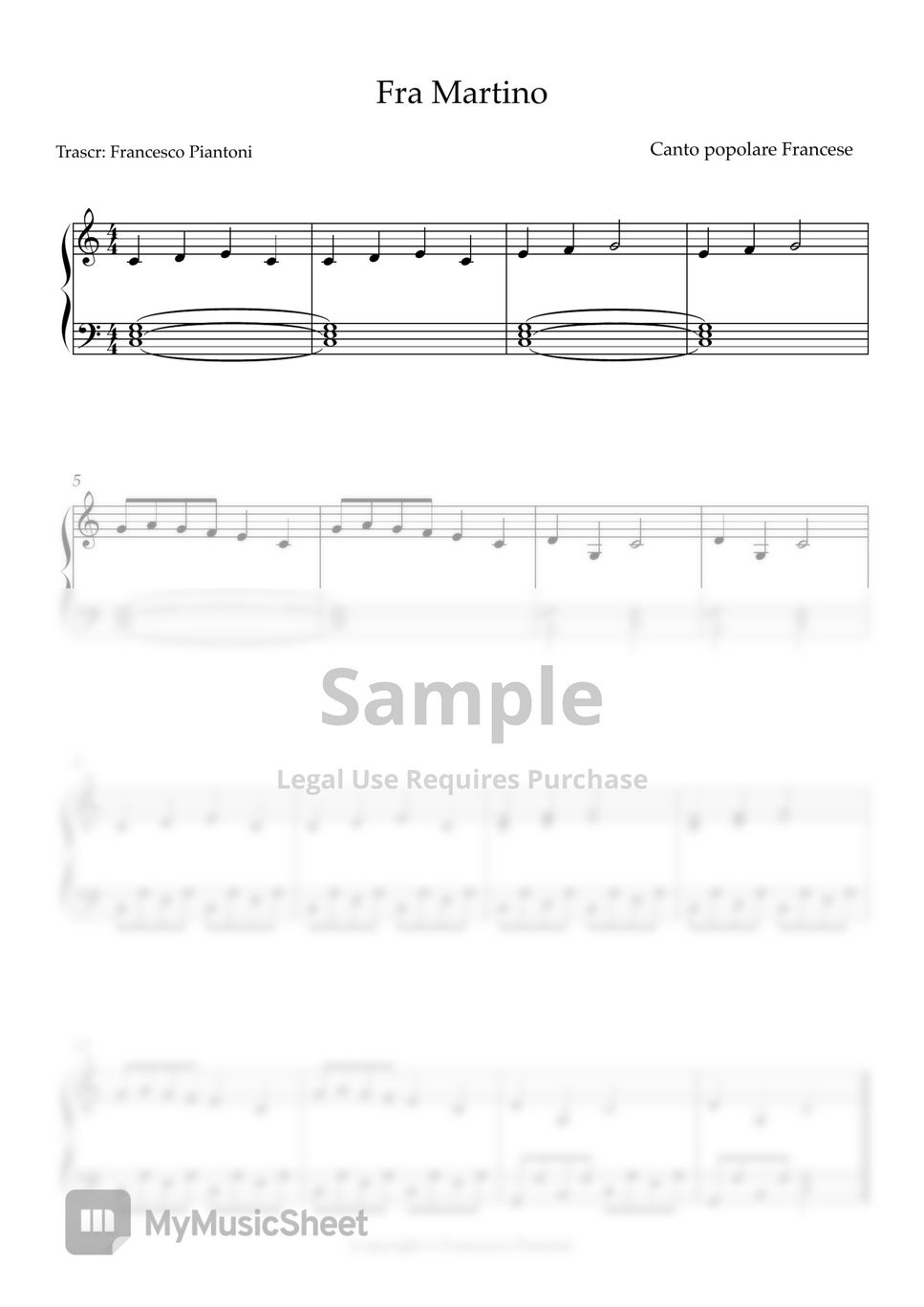 Folk song - Fra Martino (spartito pianoforte) Sheet Music by Francesco ...