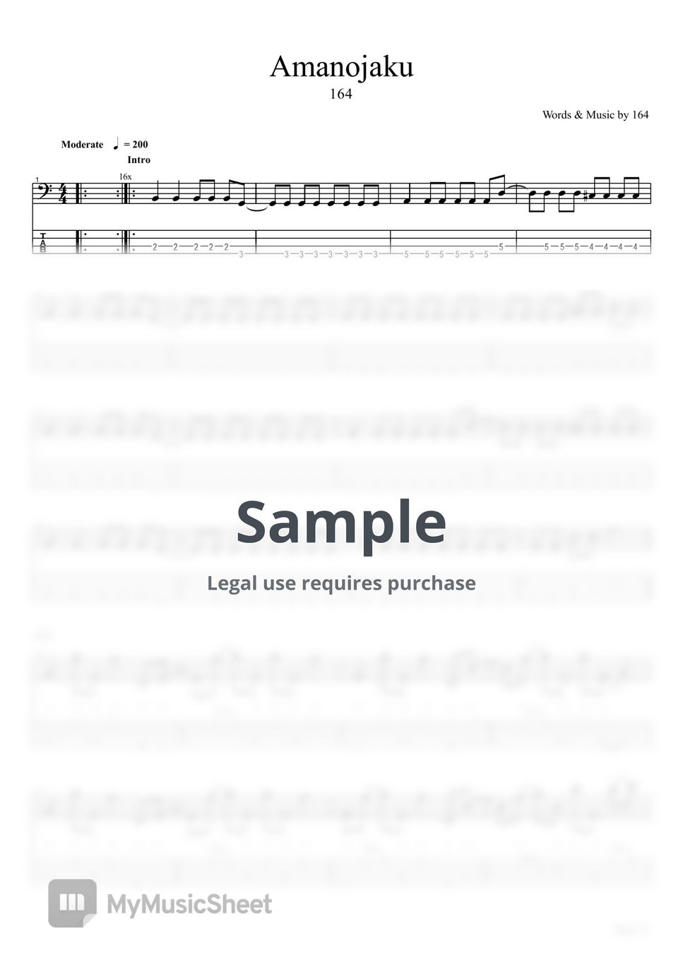 164 - Amanojaku【Bass TAB】 نقر + طبقة واحدة by HachimitsuYoghourt